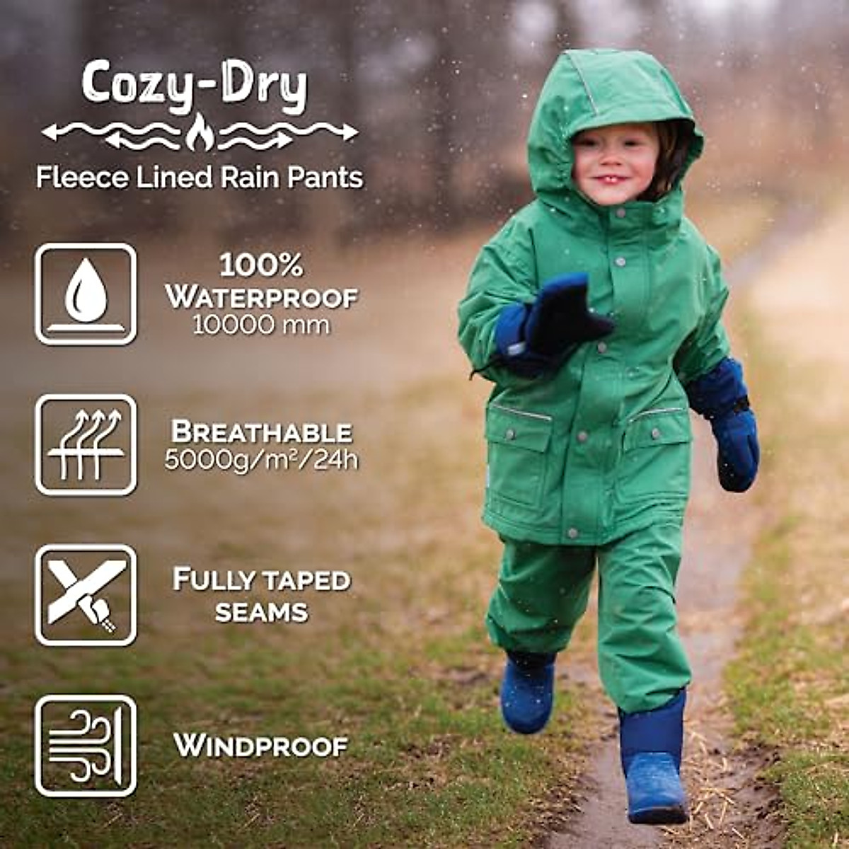 JAN & JUL Lined Water-Proof Pants Kids, Cozy Rain Gear for Boys Girls (Fleece-Lined: Black, 2T)