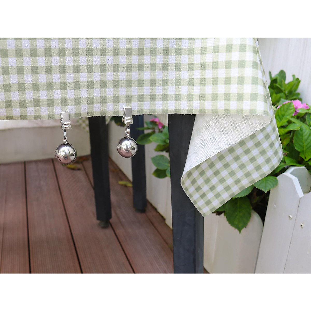 Iyulania 4 Pack Heavy Duty Tablecloth Weights, Rust Proof Stainless Steel Balls with Clips, Weights for Curtain, Outdoor Picnic Table, Flags, 10oz