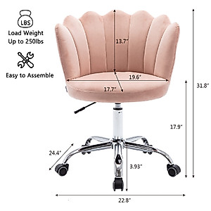 Home Office Desk Chair Cute Velvet Vanity Chair for Makeup Room Swivel Desk Chair with Shell Back Task Chair Girls Makeup Chair with Wheels Swivel Task Chair Rolling Chair for Bedroom Living Room