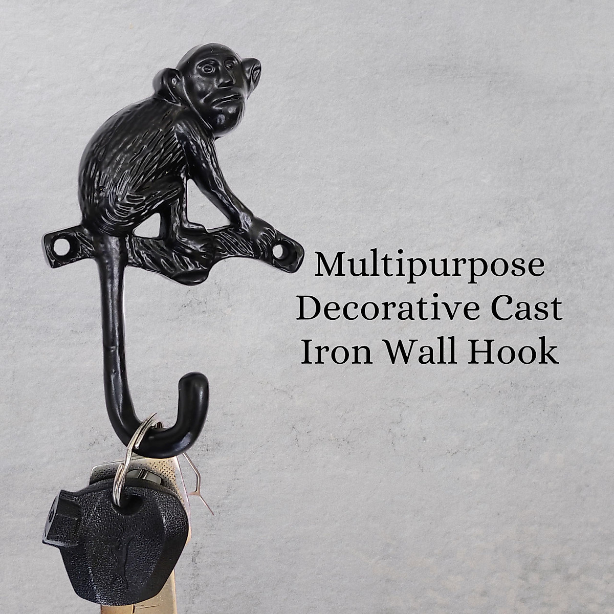 AYZCORP Set of 3 Cast Iron Monkey Shape Coat Hooks Wall Art Decor-Monkey Shape Hangers and Key Holder-Clothes Rack and Backpack Hanger-Coat Hooks Home Decor for Storage, Living Room, Hallway, Office