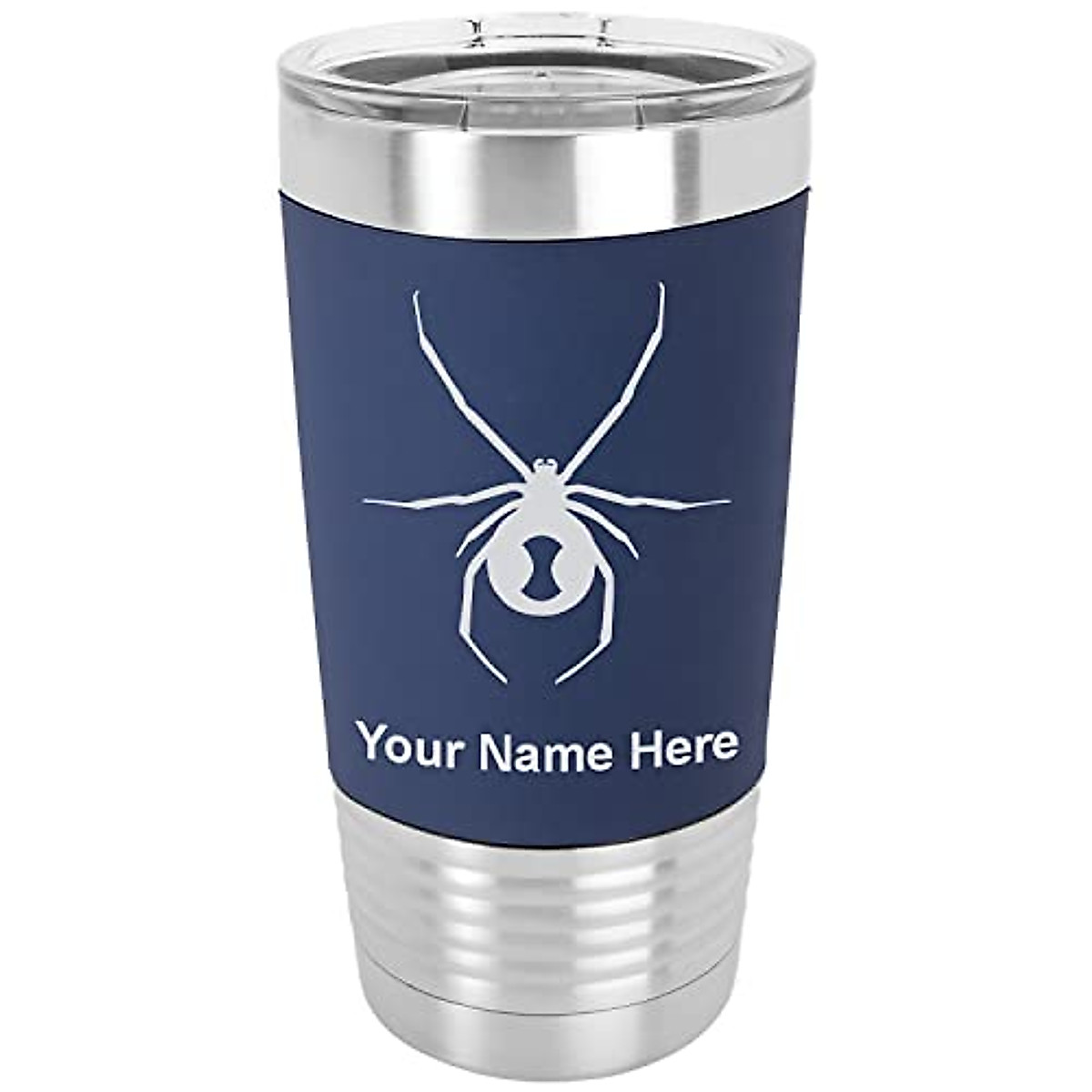 LaserGram 20oz Vacuum Insulated Tumbler Mug, Black Widow Spider, Personalized Engraving Included (Silicone Grip, Navy Blue)