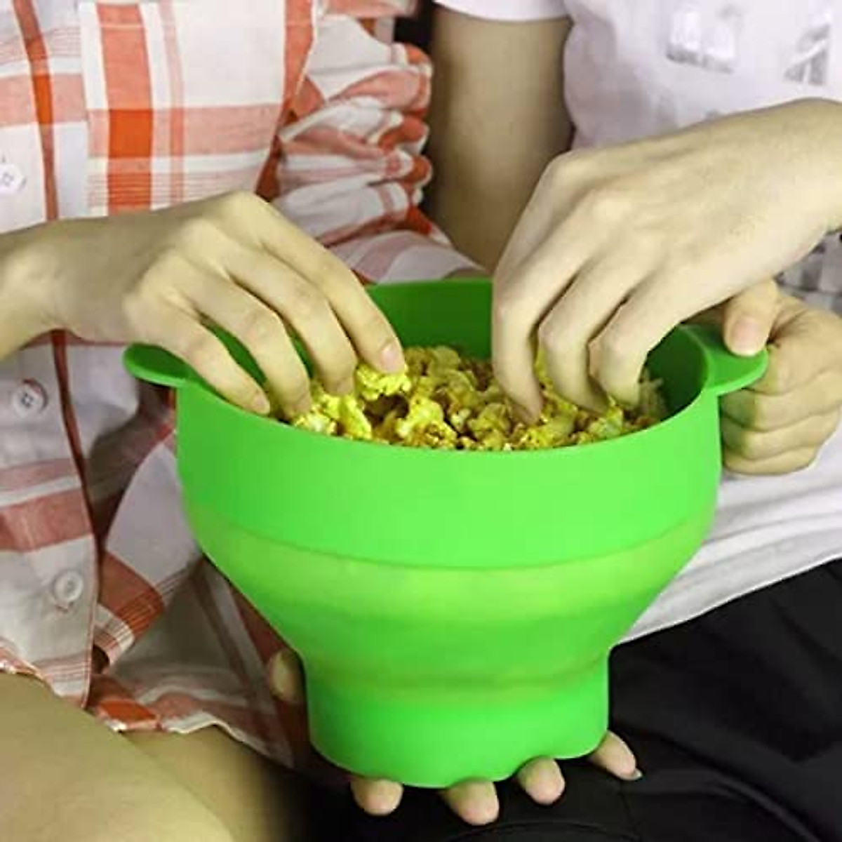 Acouto Microwave Silicone Popcorn Popper Collapsible Silicone Popcorn Maker Bowl, Microwave Popcorn Maker with Handle Lid for Home Cafe Kitchen