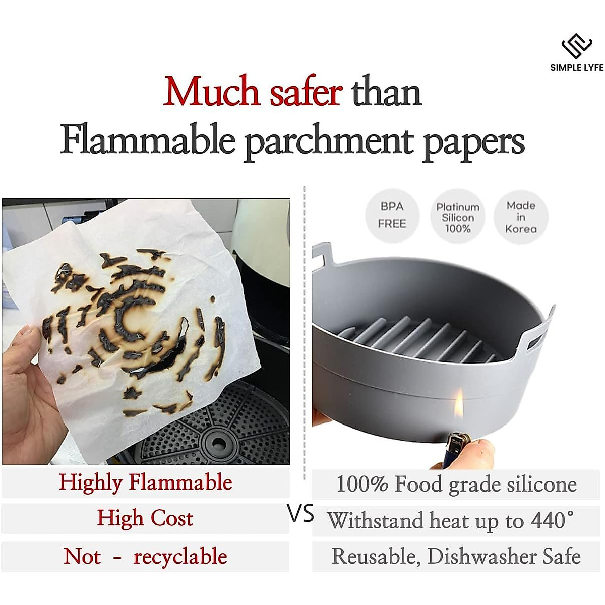 Premium Air Fryer Silicone Pot Liner | EXTRA STRONG | Food Safe Air fryers Oven Accessories | Replacement of Flammable Parchment Paper | No More Cleaning Basket After Using Airfryer (5.3QT & up)