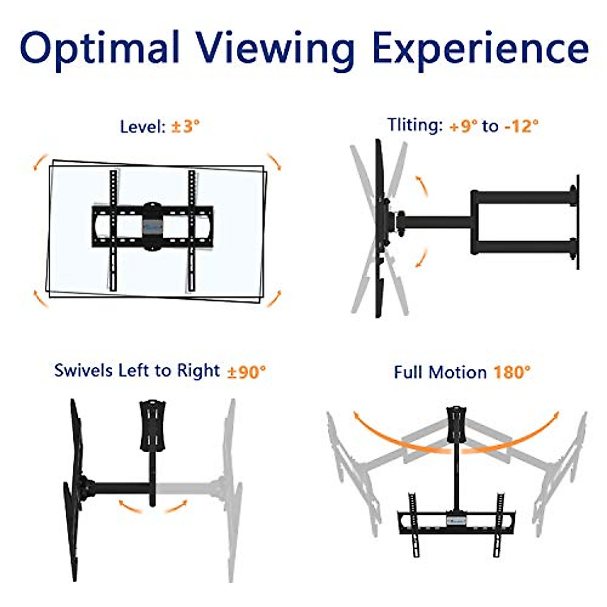 Rentliv TV Wall Mount TV Bracket, Swivels Tilts TV Mount with Heavy Duty Extended Arms for 26-55 Inch TVs Up to 99 LBS, Max VESA 400x400mm, Easy Single Stud Installation TV Hanger