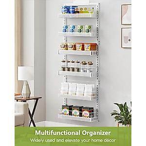 POKIPO 6-Tier Over the Door Pantry Organizer, Large Door Spice Rack with Adjustable Metal Baskets, Heavy Duty Hanging or Wall Mounted Storage Organizer for Kitchen Pantry and Room Wall
