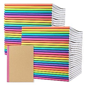 PAPERAGE 48-Pack Composition Notebook Journals, 120 Pages, Kraft Cover with Rainbow Spines, College Ruled Lined Paper, Small Size (8 in x 5.75 in) – For School, Office, or At-Home Use