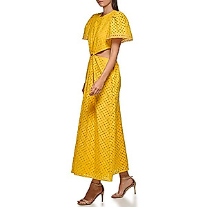 Karl Lagerfeld Paris Women's Lace Cut Outs Long Dress, Lemon Chrome, 0