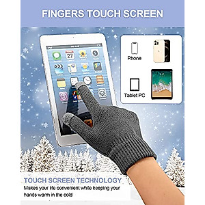 6 Pieces Kids Winter Hat Glove Scarf Sets Knitted Toddler Cap Beanie Touchscreen Mitten Neck Warmer for Boys Girls 5-14 Years (Grey, Black)