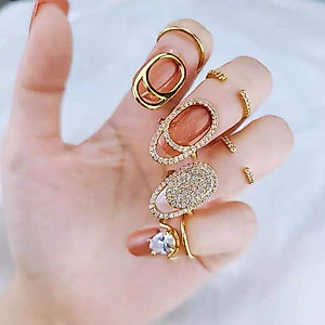 HAHA&TOTO Statement Fingernail Ring for Girls Women Silver Plated Full Zircon Adjustable Finger Tip Ring Fashion Ring Cocktail Party Accessory