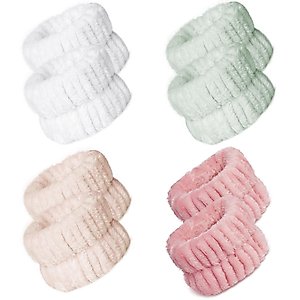 4 Pairs Wrist Spa Washband Soft Microfiber Wrist Washband Wrist Wash Towel Band for Washing Face Makeup Women Girls Ladies Prevent Water Wet Your Arm