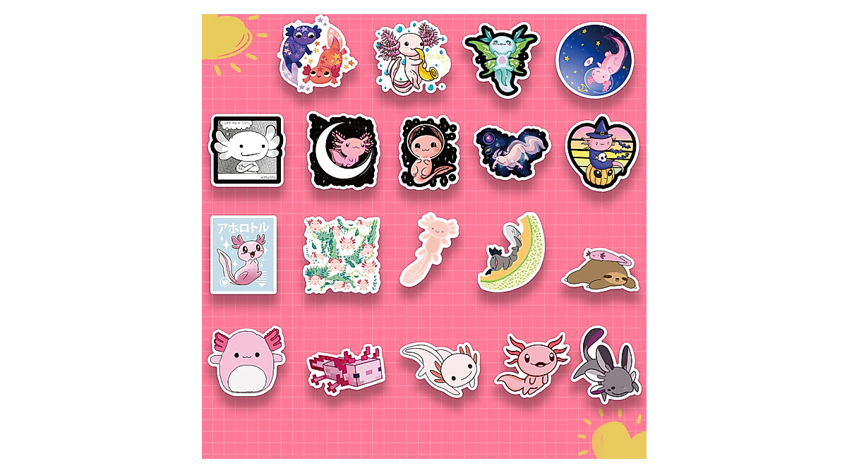 Cute Axolotl Stickers - 50 Waterproof Vinyl Decor