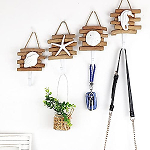 HEALLILY Nautical Wall Hook Mediterranean Coat Hook Towel Wall Hooks Wooden Hangers Nautical Beach Signs Rustic Wall Decor for Bedroom Living Room 2PCS