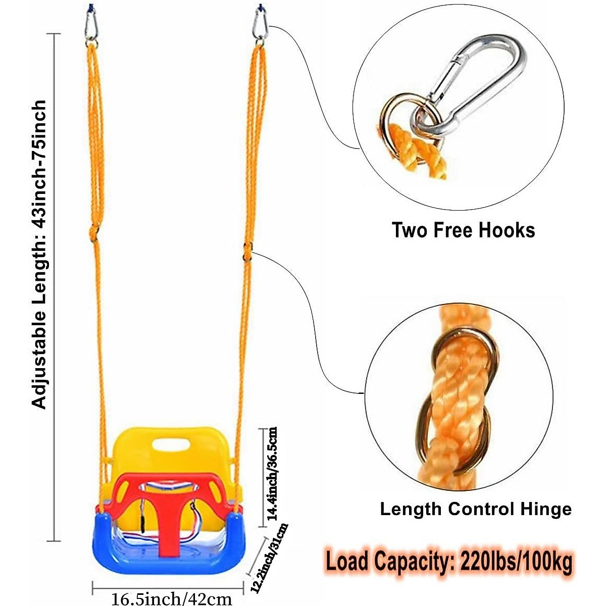 Yangogle 3-in-1 Toddler Swing Seat, Baby Swing Outdoor, Anti-Flip Snug & Secure Detachable Infants to Teens Kids Swing Seat for Indoor Outdoor Playground