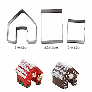 KALAIEN 3Pcs Stainless Steel Christmas Mini House Mold Gingerbread Cookie Cutter Set Cupcake Chocolate House (Small)