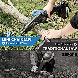 Mini Chainsaw 6 Inch Cordless, Battery Chainsaw with Charger, Handheld Chainsaw of Lightweight, Electric Chainsaw as Tree Trimmer Branch Cutter (2 Rechargeable Batteries Included)