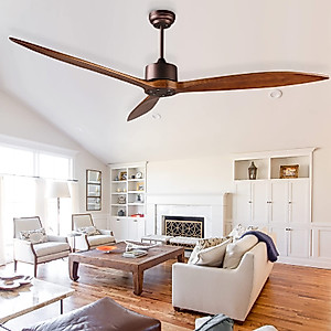 reiga 65" DC Motor Indoor Outdoor Modern Smart Large Ceiling Fan High CFM with 3 Wood Blades Wifi Alexa App Remote Control for Patio Garage Farmhouse Oil-Rubbed Bronze