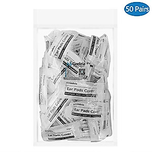 Geekria 50 Pairs Individually Wrapped Disposable Headphone Covers, Stretchable Sanitary Ear Pads Covers, Hygienic Ear Cushion Protector Fits 3.14"-4.33" Earpiece Bulk Pack (Size M, White)