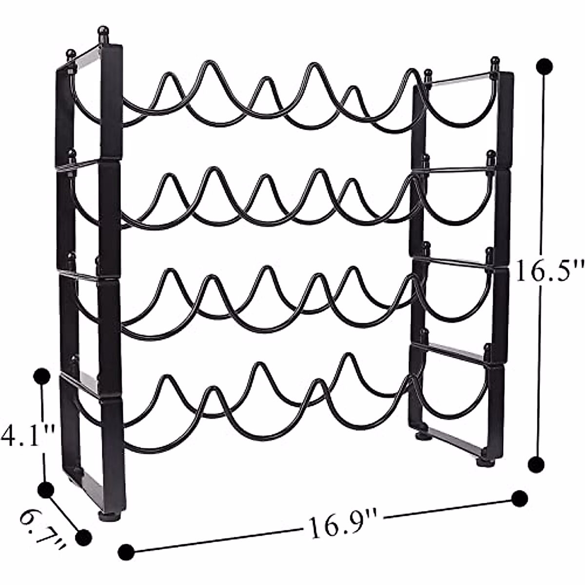 TONLEA 4 Tier Wine Rack, 3-in-1 16 Bottles Wine Storage, Wine Bottle Rack Stackable, Wine Storage Rack for Cabinet Pantry(Dark Black, Version 2.0)