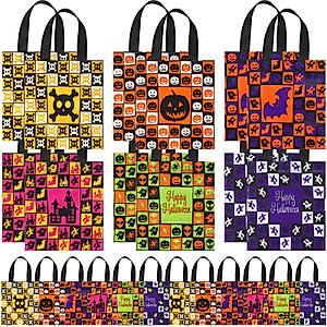 Ribbonlic 48 Pcs Halloween Treats Bags Halloween Tote Gift Bags Reusable Candy Goodie Bags for Halloween Party Favors(Creative Style)
