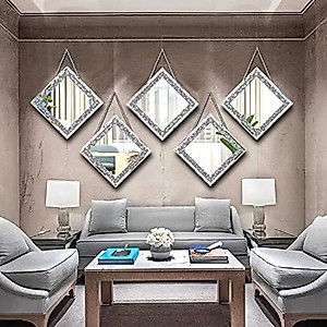 XIHACTY 2 Piece Wall Mirrors, Crush Diamond Mirrors Decor, Silver Decorative for Living Room Bedroom, Bathroom. (12”x12”)