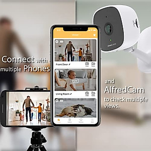 AlfredCamera Indoor Security Bullet Camera (White) - AlfredCam, Plug-in Baby Monitor/Pet Cam- 1080P, Night Vision, Wide-Angle View, Continuous Recording & Stick-On Mount - Works with Alfred Camera App