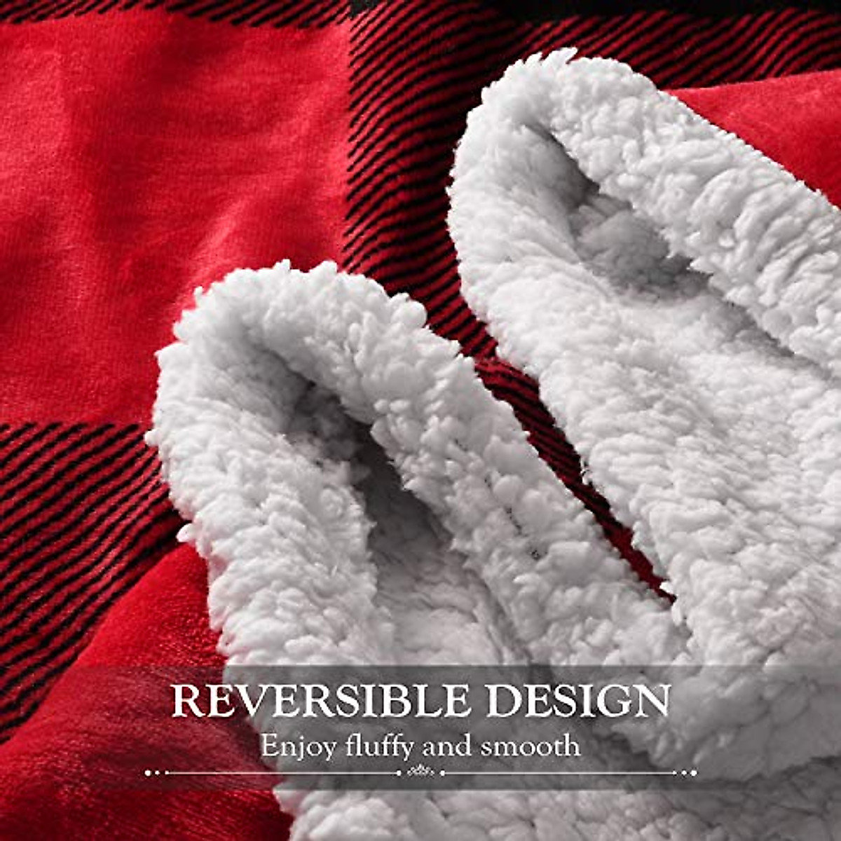 Catalonia Red Black Plaid Sherpa Blanket, Buffalo Sherpa Throw Blanket, Reversible Super Soft Warm Comfy Fuzzy Snuggle Holiday Throws for Couch Sofa Cabin Decro