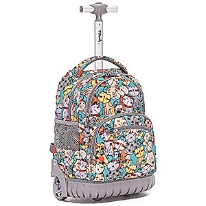 NEW TILAMI 16 Inches Rolling Backpack, Boys&Girls Wheeled Backpack School Travel Student Bag Kids Rolling Backpack, Cat