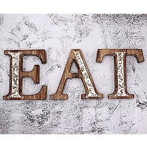 Wartter Farmhouse Kitchen EAT Sign , Wall Mounted Decorative Wooden Letters with Carved Patterns