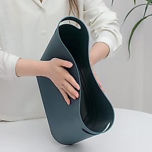 rejomiik Small Trash Can, Slim Garbage Can Plastic Waste Basket with Handles 3.5 Gallon Container Bin for Narrow Spaces Bathroom, Bedroom, Kitchen, Office at Home, 2 Pack Teal Blue