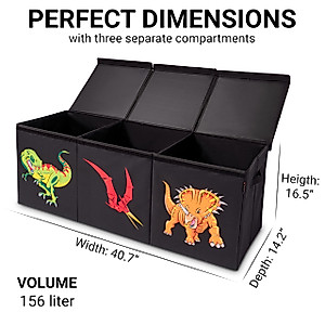 KLOWADOMA Extra Large Collapsible Dino Toy Box with Lids for Kids - Toy Storage Organizer, Chest, and Bin in Living Room, Playroom or Kids Room Organization