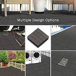 Interlocking Deck Tiles - 6-Pack 11.6-in Wood Plastic Composite All-Weather Outdoor Flooring Balcony Poolside or Patio by Pure Garden (Gray)