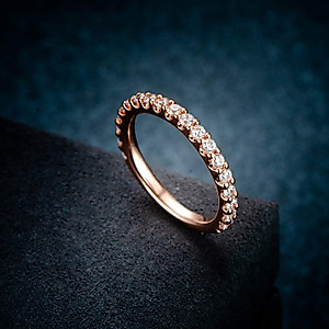 HAFEEZ CENTER Moissanite Wedding Bands for Women, Moissanite Rings for Women, Sterling Silver Rings, 2.5mm Half Eternity Wedding Rings for Women (Rose-Gold, 6.5)