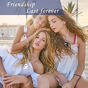 8 Pieces Matching Yin Yang Pendant Necklace Bracelet Set Couple Necklace Adjustable Cord Bracelet Black White Bracelet Accessories for BFF Friendship (Chic Style)