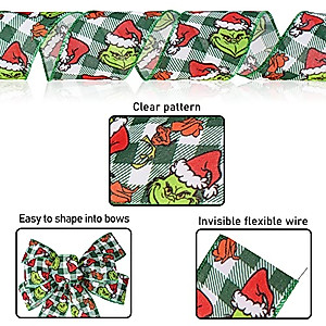 Christmas Ribbon Wired 2 1/2”x 20Yards(4 Roll x 5 Yards),Christmas Ribbon for Wreaths Bows DIY,Christmas Green Glitter Stripe Plaid Burlap Ribbon with Wire for Christmas Decor Crafts