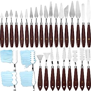 Lasnten 27 Pcs Palette Knife Set Stainless Steel Wood Handle Acrylic Paint Spatula Tools for Canvas Oil Color Mixing and Texturing