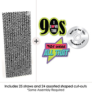 90's Throwback - Paper Straw Decor - 1990s Party Striped Decorative Straws - Set of 24