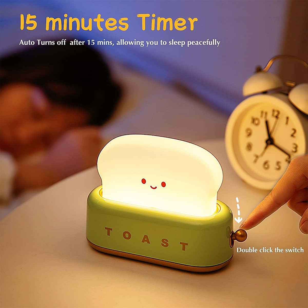 Kawaii Toaster Lamp, Smile Face Night Light for Room Decor, Timming, Dimmable Rechargeable Table Lamp for Bedroom, LED Small Lamp, Mini Aesthetic Stuff, Kids Bedside Lamps, Cute Christmas Gifts