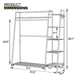Magshion 5-Tier Bamboo Clothing Rack Clothes Hanging Rack Stand - Stylish and Rustic Bamboo Garment Rack with Trapezoidal Shelves for Bedroom