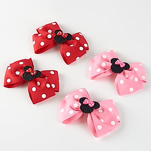 Baby Girls Mouse Ears Hair Bow Clips 4pc Birthday Party Dress Up Cartoon Hair Accessories 4 Inch Polka Dot