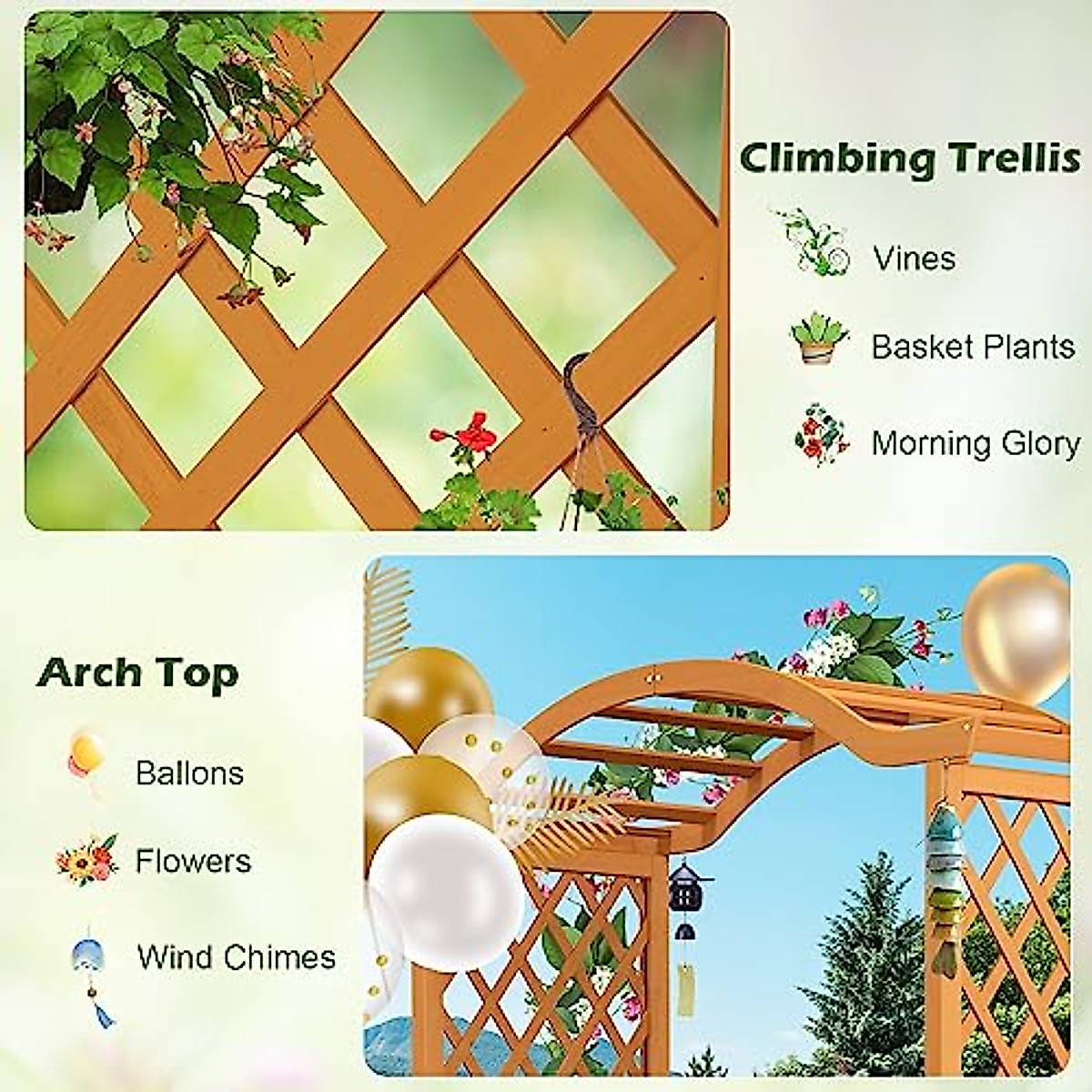 Giantex Garden Arbor with Planter, Wooden Planter Arch with Trellis, Outdoor Arch for Climbing Plants, Vegetables, Herbs, Decorations, Arbor Archway for Wedding, Ceremony, Party (Natural)