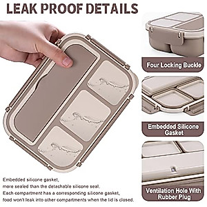 Bento Box Adult Lunch Box, Lunch Containers for Adults Men Women with 4 Compartments, Lunchable Food Container with Utensils, Sauce Jar, Muffin Liners, 40 Oz/5 Cup, Microwave & Dishwasher Safe, Brown