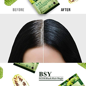 BSY Black Hair Magic Color Shampoo (12ml x 12 Sachets) | Ammonia-Free Permanent Noni Fruit Hair Dye for Men and Women | Natural 5-Minute Hair Color