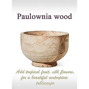 Serene Spaces Living 11" Paulownia Wood Round Bowl, Handmade Wooden Decorative Bowl Fruit Basket for Décor, Parties, Wedding Centerpiece, Floral Arrangements, 7" Tall and 11" Diameter