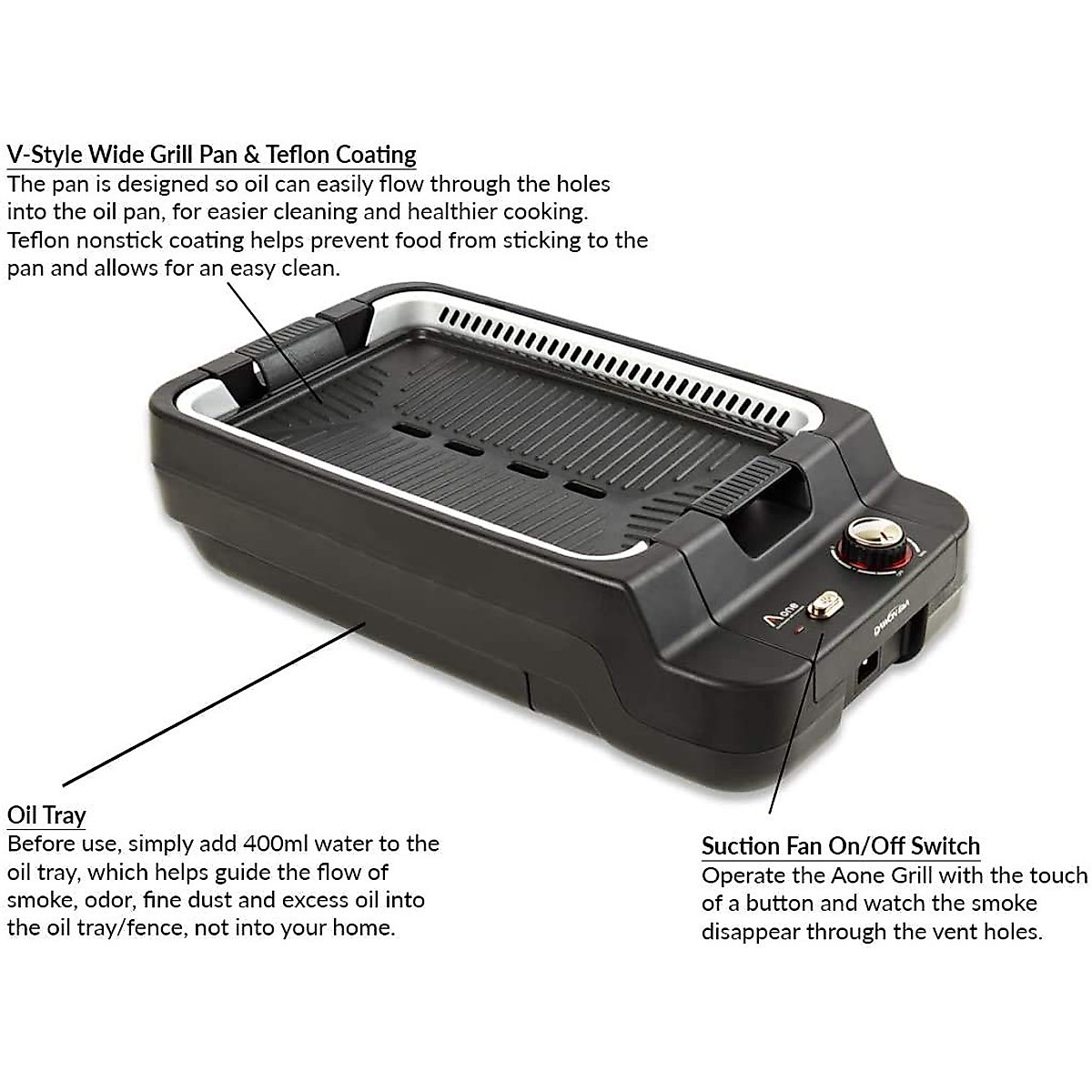 Aplusone Grill - Smokeless Electric Eco-Friendly Indoor Grill, Eliminate Smoke and Odor (Black)