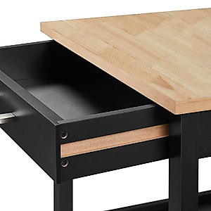 Yaheetech Small Kitchen Island on Wheels with Wood Top and Drawer, Trolley Cart with Open Shelf and Storage Cabinet for Dining Room, 22x18x35 Inches, Black