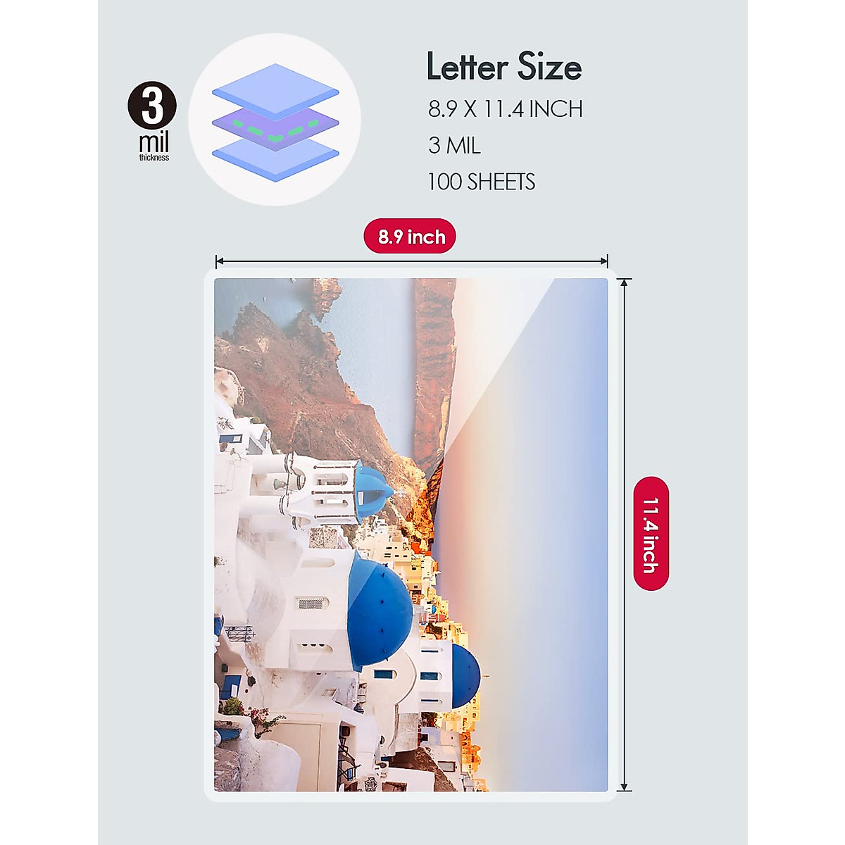 SINOPUREN Thermal Laminating Pouches, 3mil Laminating Sheets, 8.9x11.4 Inches, 100pack, Letter Size, HeatSeal, Clear