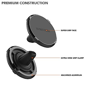 Rokform - Dual Magnet Air Vent Mount, Super Grip Car Truck & Van Vent Clip, Aluminum Car Mount, Removable Vent Phone Mount, Compatible with MagSafe Phones and Cases and All Cases (Black)