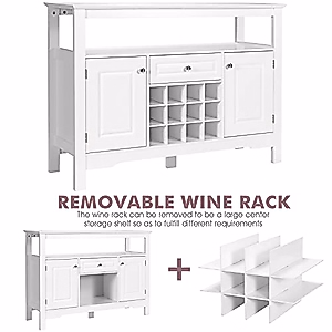 Giantex Buffet Sideboard Wood Storage Cabinet Kitchen Cupboard Dining Room Living Room Bar Furniture Console Table Pantry Credenza with Modular Wine Rack Open Shelf Drawer Cabinets, White