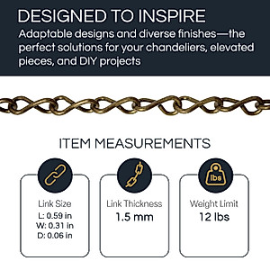 RCH Hardware CH-S50-16-BLK-10 |14 Gauge Decorative Solid Steel Single Jack Fixture Chain | 10 Foot Increments | Black Finish