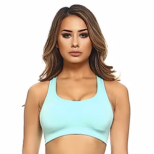 YELETE Lady's Marled Knit Sports Bra with Contrast Binding Color Apple Green Size L